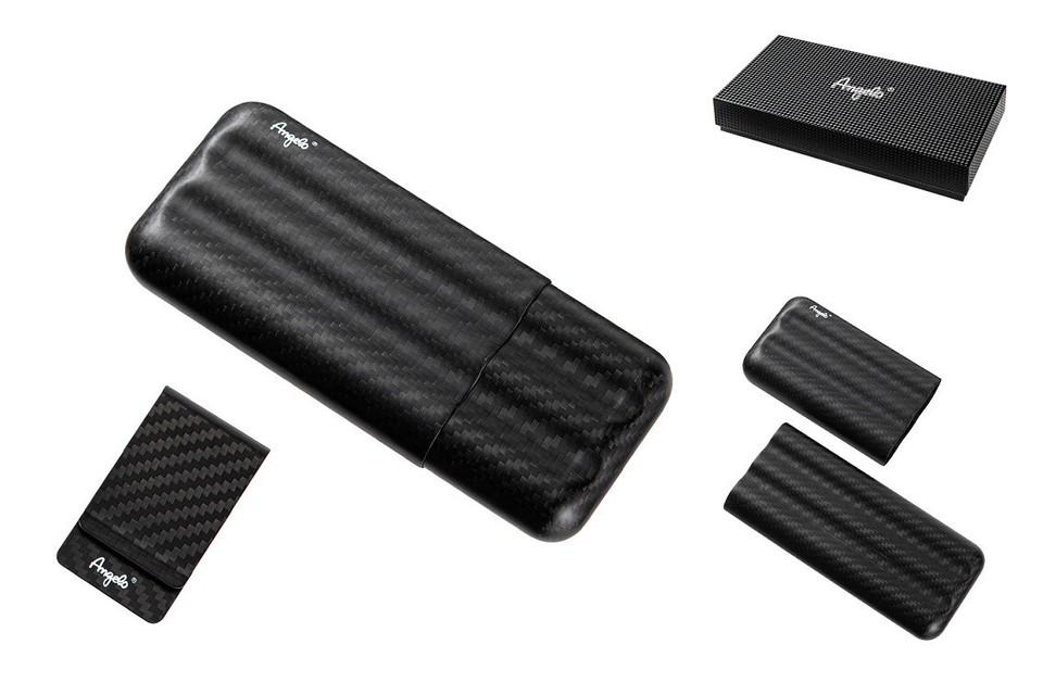 ANGELO CARBON BLACK CIGAR CASE w. MONEY CLIP / BLACK MATTE / for 3 ...