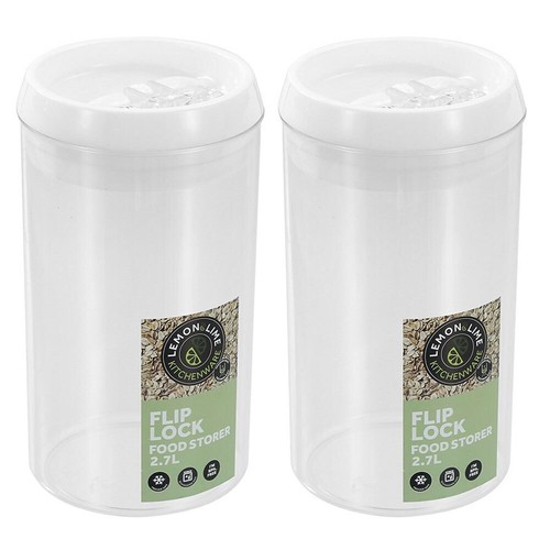 2x Lemon & Lime Flip Lock 2.7L/23cm Food Storer/Storage Round Container ...