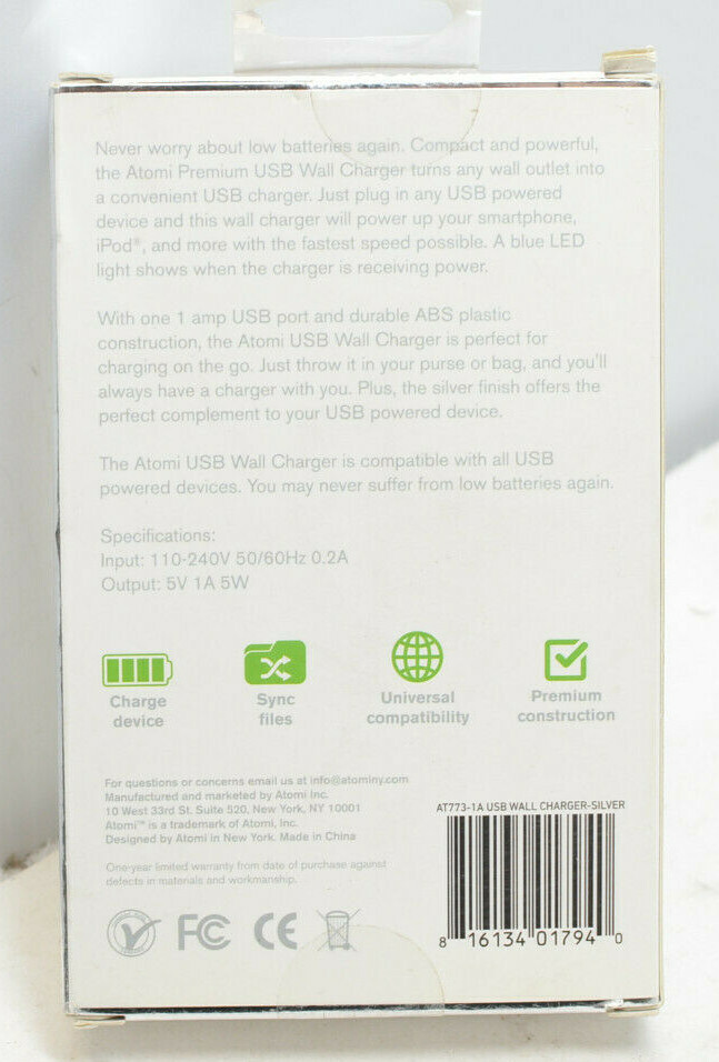 Atomi Premium Usb Wall Charger with Metallic Silver Finish | eBay