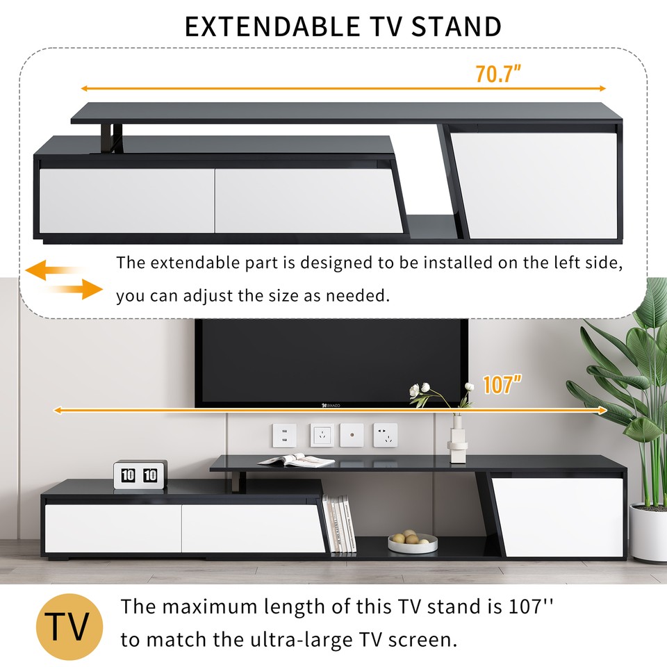 Wood Extendable TV Stand for TVs Up to 100", Entertainment Center w/2 ...