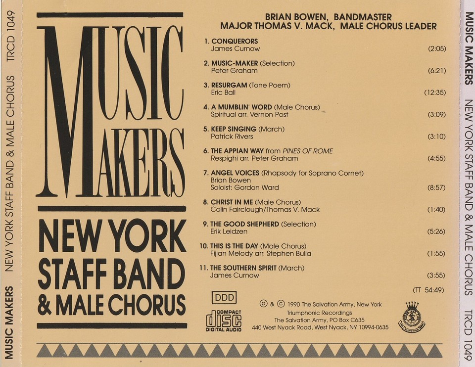 NEW YORK STAFF BAND & MALE CHORUS salvation army JAMES CURNOW PETER ...