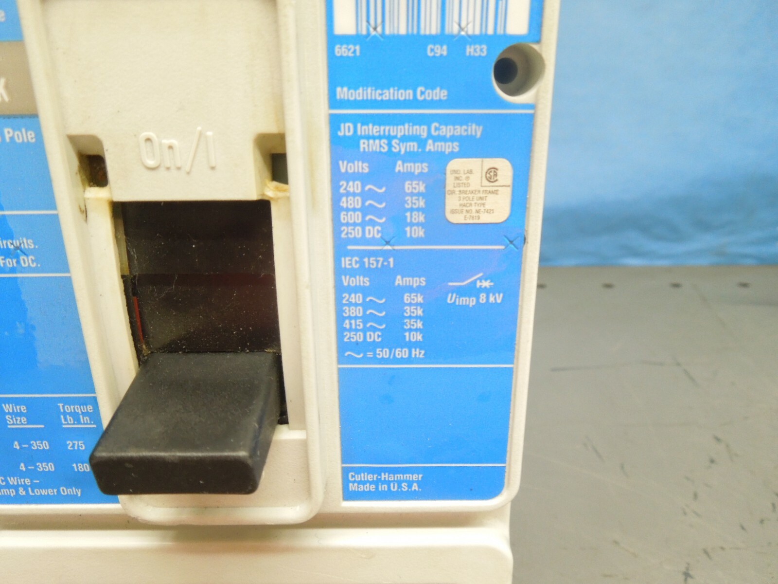 Cutler-Hammer JD3250F 250A Frame 150A Rating 3P 600VAC Style ...