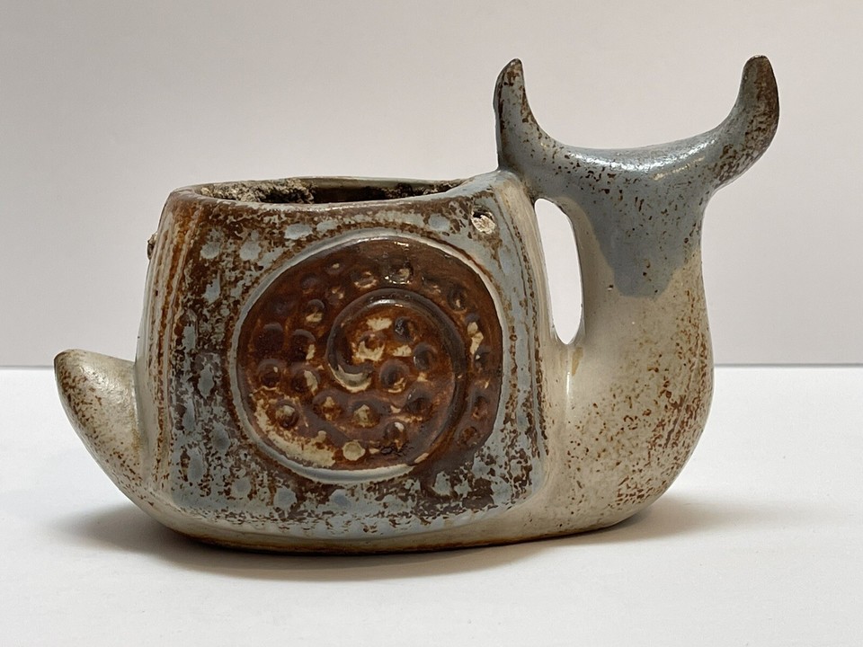 Snail Pottery Planter and Metal Candleholder Handcrafted Smiling Snail ...