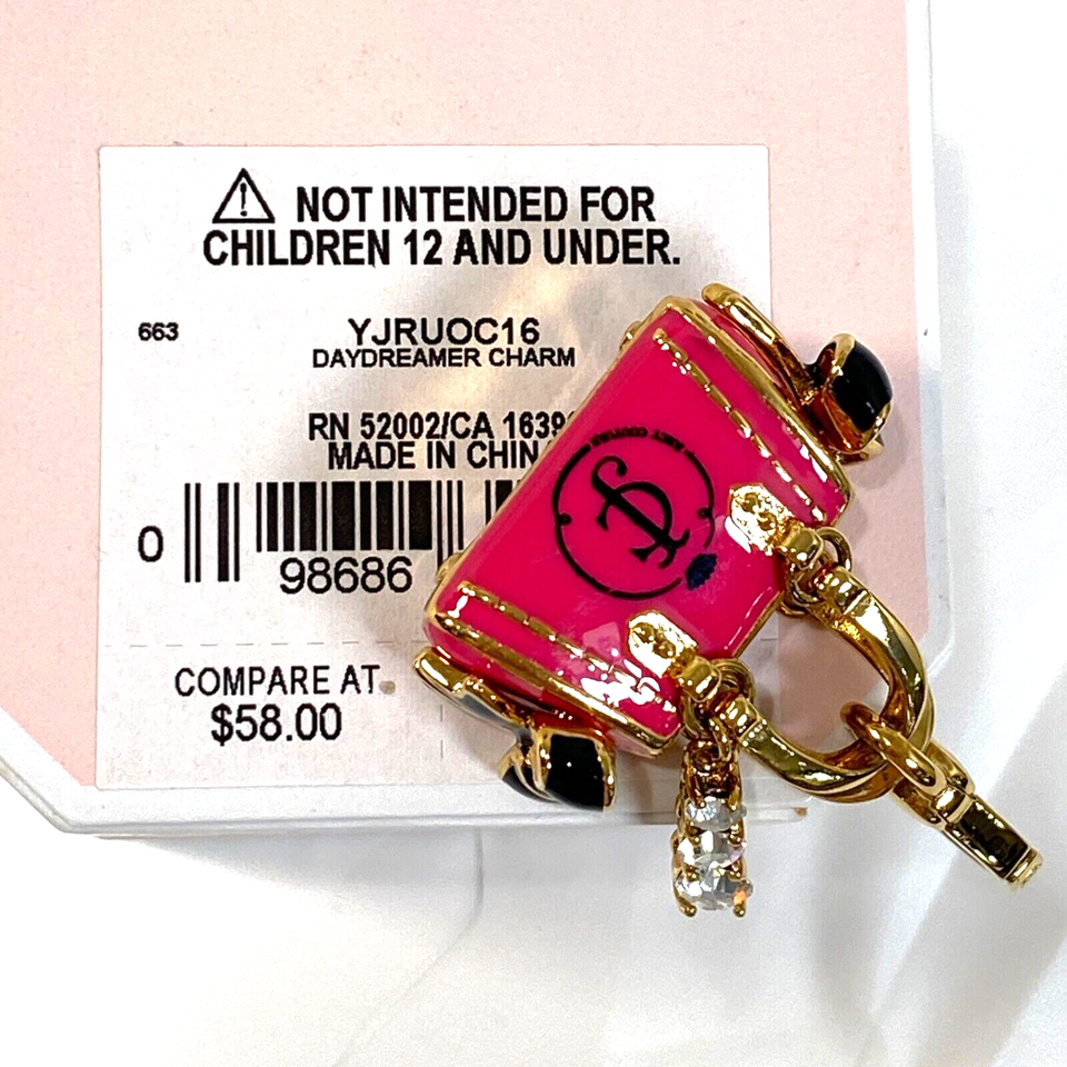 Juicy Couture Charm Pink Daydreamer Bag Black Enamel Bows Crystals ...