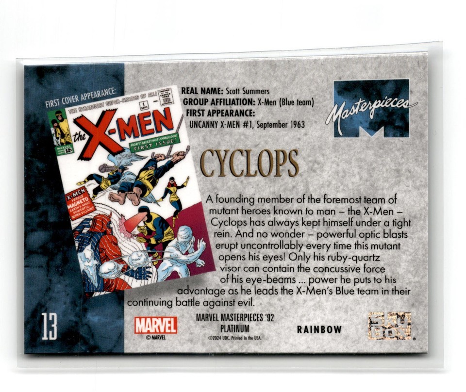 Cyclops 2024 Upper Deck Marvel Masterpieces '92 Platinum Rainbow #13 | eBay