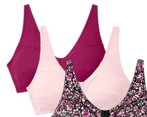 Comfort Choice Women's Plus Size 2 Pack Front-Close 52C Cotton Wireless ...