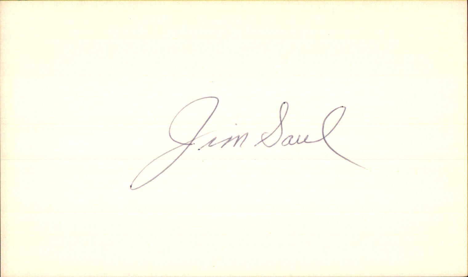 Jim Saul Signed 3x5 Index Card Cut 1959-72 Quincy Cubs Wichita Aeros ...