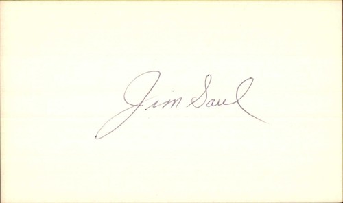 Jim Saul Signed 3x5 Index Card Cut 1959-72 Quincy Cubs Wichita Aeros ...
