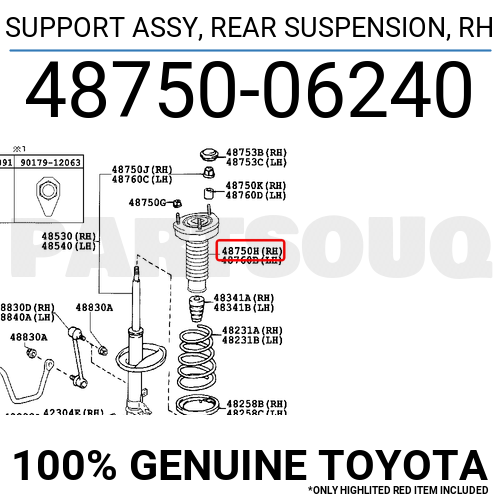 4875006240 Genuine Toyota SUPPORT ASSY, REAR SUSPENSION, RH 48750-06240 ...