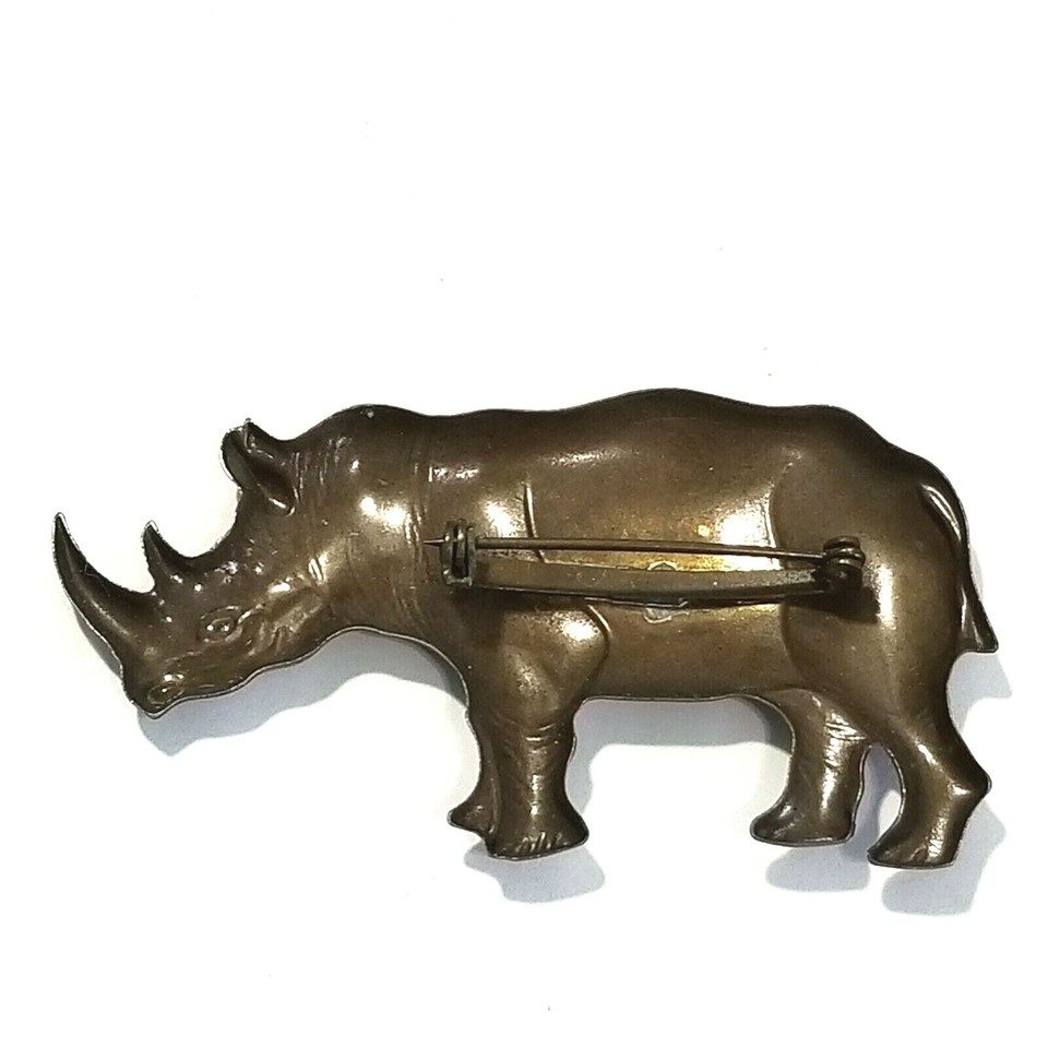 DARK BRONZE COPPERY TONE THIN METAL RHINO RHINOCEROS BEAST FIGURAL PIN ...