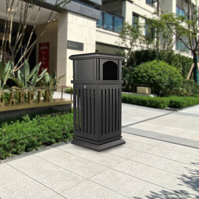 Trash Can Outdoor Dark Black Garbage Enclosure with Locking Lid Open ...