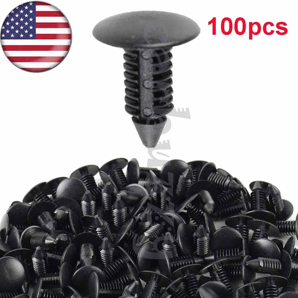 100 Auto Fastener Fit 1/4" Hole X-Mas Tree Push Type Clip Bumper Fender ...