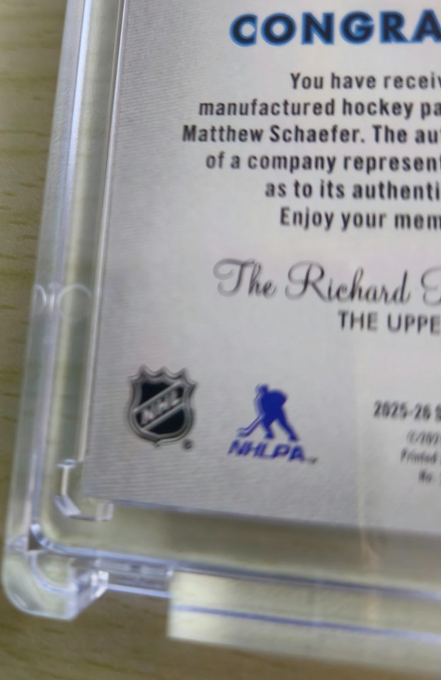 Matthew Schaefer 2025-26 SP Game Used Draft Day Marks Auto /35 #DDM-MS ...