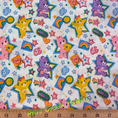 Care Bear carebear bears Rainbows Hearts Stars White Cotton Fabric By ...
