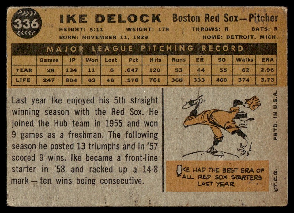 1960 Topps Baseball Card Ike Delock Boston Red Sox #336 | eBay
