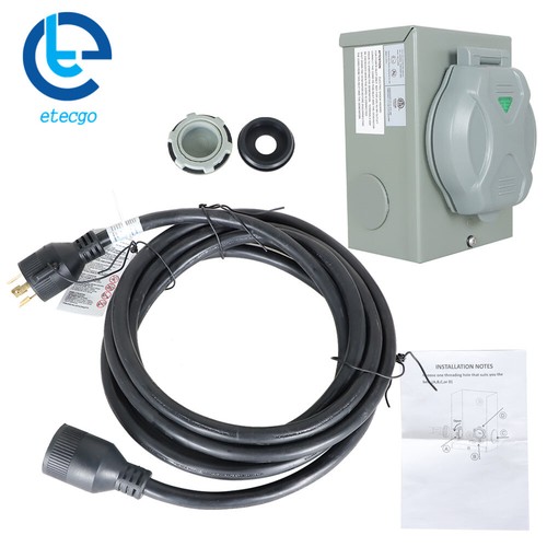 15 FT 30 Amp Generator Power Extension Cord & Inlet Box NEMA L14-30P ...