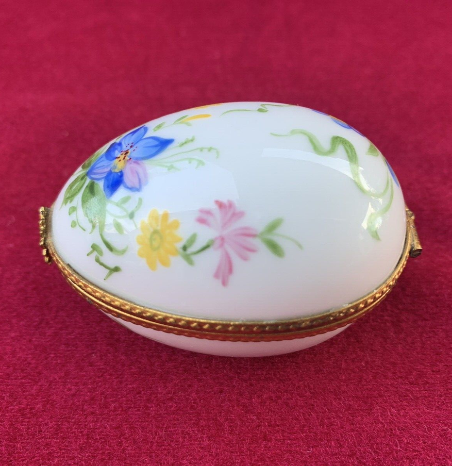 Vintage LIMOGES Hand Painted Floral & Gold Trim Egg Shape Trinket Box ...