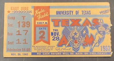 1963 TEXAS LONGHORNS TEXAS A&M FOOTBALL TICKET STUB NATIONALS CHAMPIONS ...