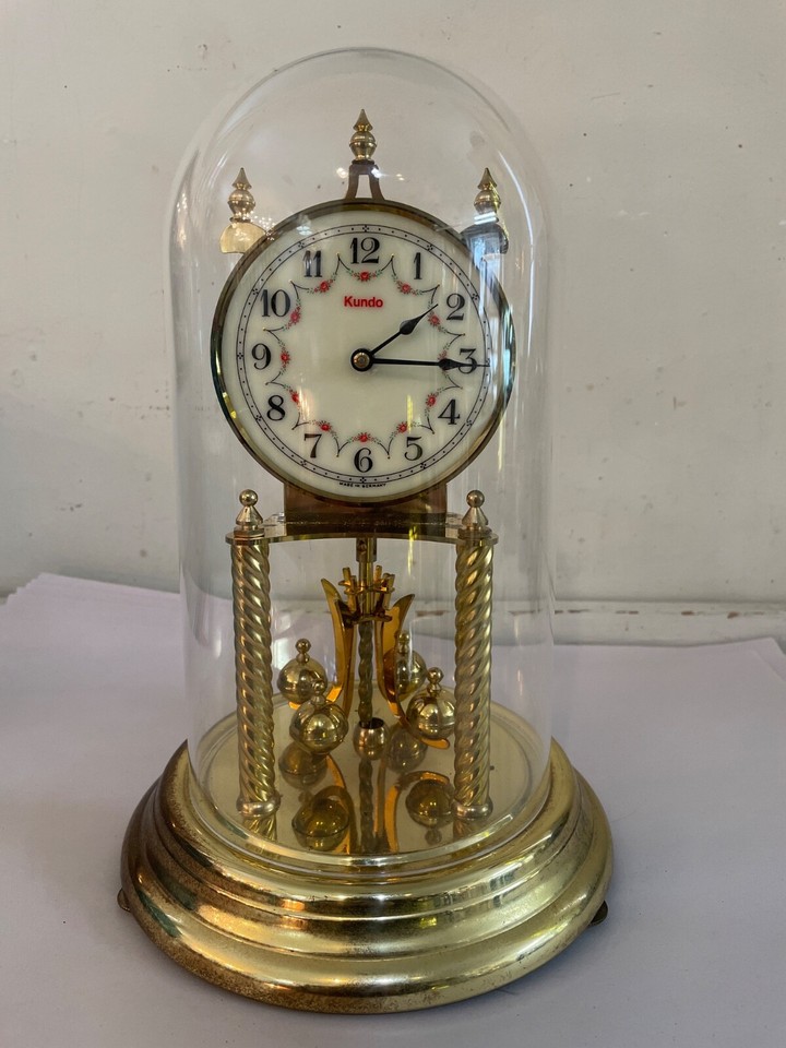VINTAGE GERMAN KUNDO ANNIVERSARY CLOCK PORCELAIN DIAL PLASTIC DOME ...