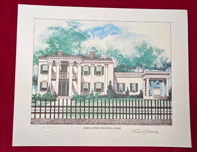 Home of James Polk Art Print Drawing R. V. Sebring W/authentication ...