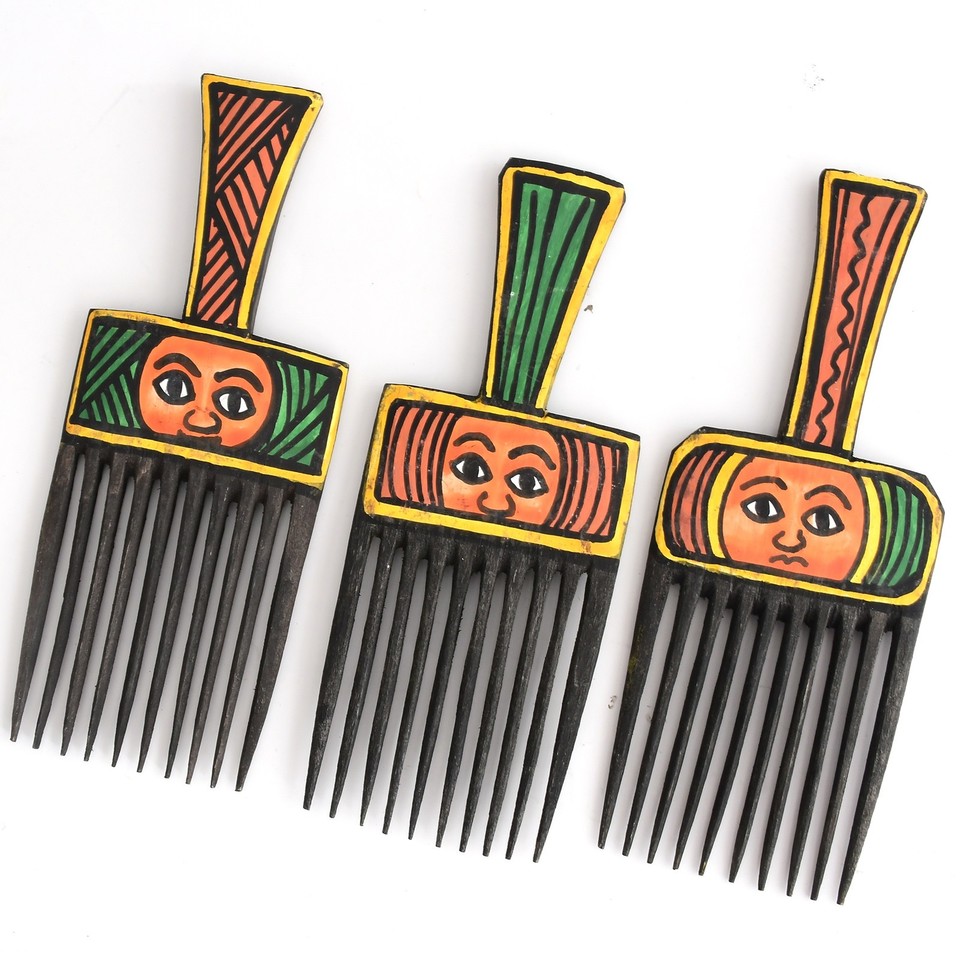 Ethiopian hand painted wooden Afro combs, African wall art, folk art ...