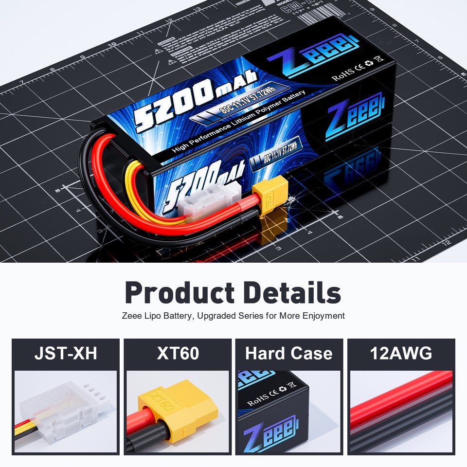 2x Zeee 3S 11.1V 5200mAh Lipo Battery 80C XT60 for RC Car Truck Boats ...