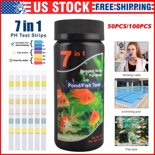 50/100Pcs 7in1 PH Test Strips Tropical Aquarium Cold Water Fish Tank ...