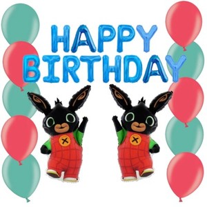 Bing Party Balloon Pack - Blue Happy Birthday & 37" Bing Balloons ...