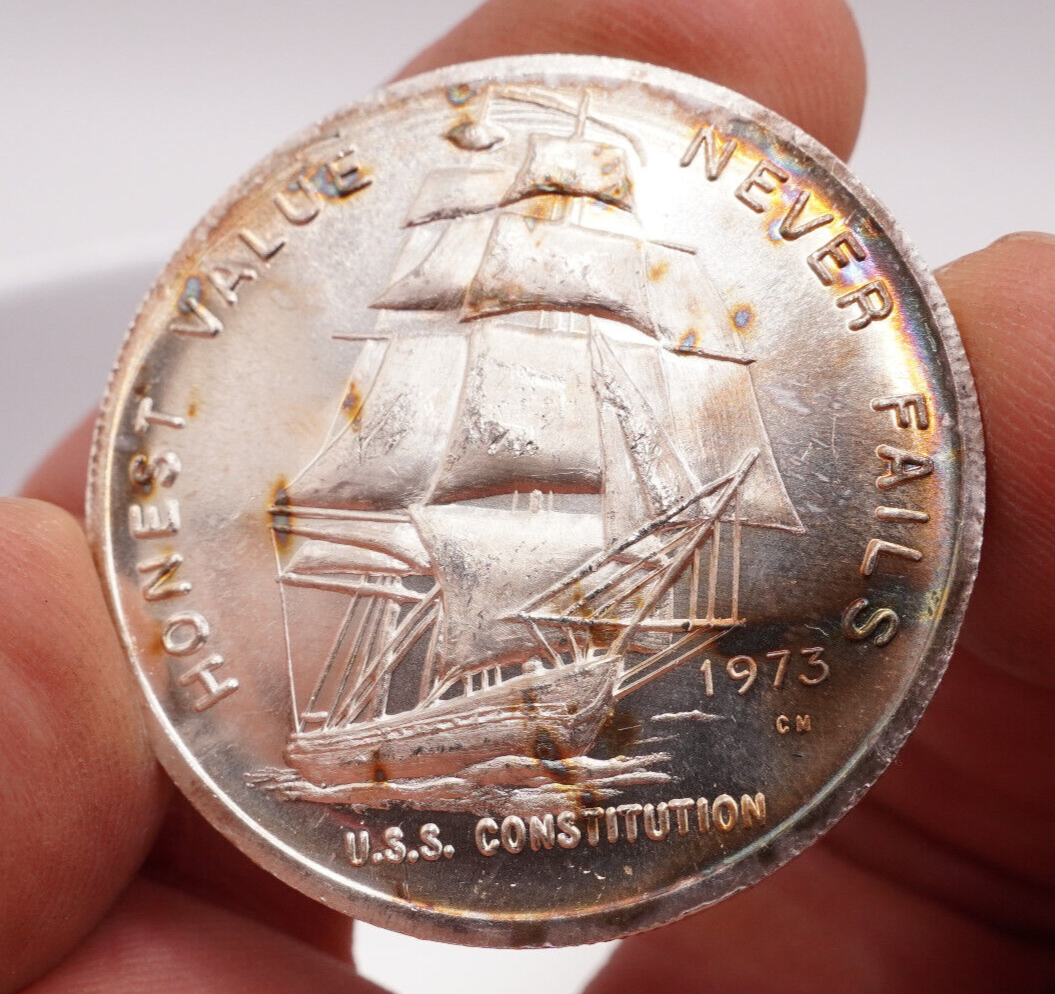 1973 USS Constitution ship Mint Provo Utah 1oz 999 Silver art bar round ...