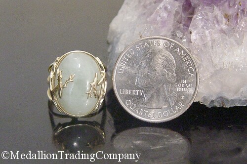 14k Yellow Gold Green Jade Ring Deer Buck Antlers Fetish Ring | eBay