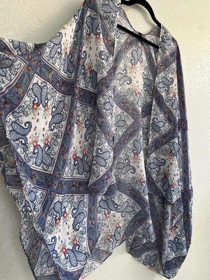 Lane Bryant Paisley Print Kimono Blue And White Lightweight One Size | eBay