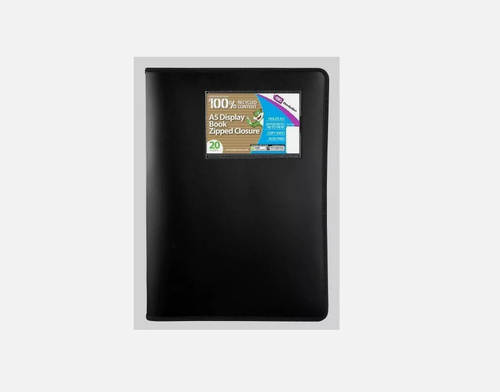 A5 Display Book with Zipped Closure with 20 Pockets Presentation Folder ...