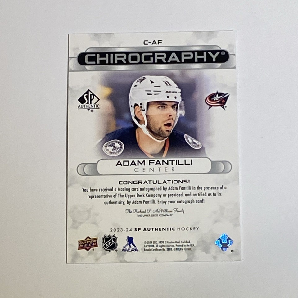 2023-24 Upper Deck SP Authentic Adam Fantilli Chirography Autograph ...