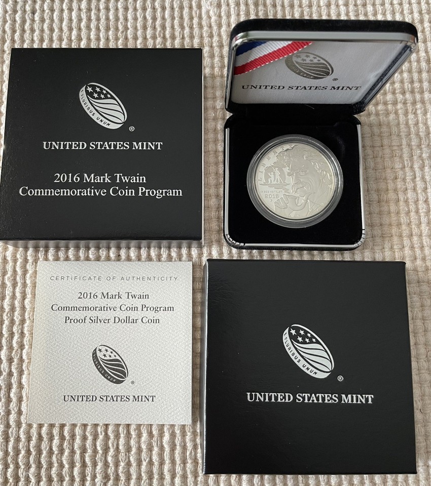 2016 Mark Twain Commemorative Proof .900 Fine Silver Dollar COA OGP | eBay