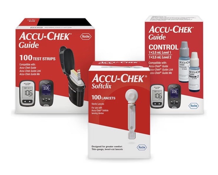 NEW Accu-Chek Guide Me Meter Testing Kit w/100 Test Strips & 100 ...