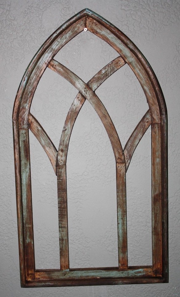 Wooden Antique Style Church WINDOW Frame Primitive Wood Gothic 30 1/2" Shabby | eBay