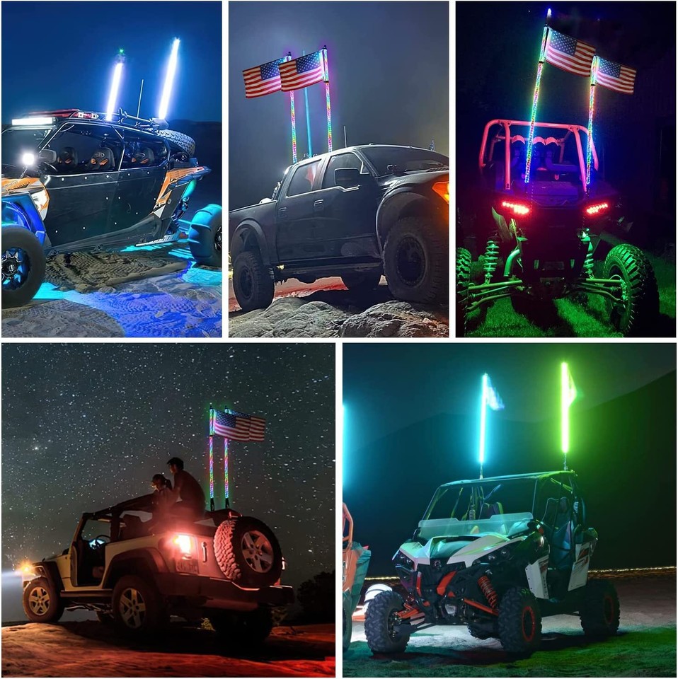 For Polaris RZR XP 1000 2X 2ft RGB Spiral LED Whip Lights Dancing ...