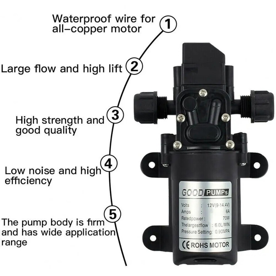 1/2P 12V Water Pump 130PSI Self Priming Diaphragm High Pressure ...