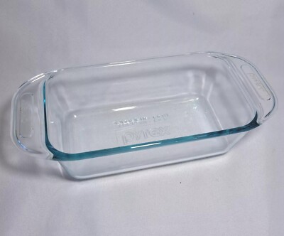 PYREX Clear Glass Bread Loaf Baking Pan 1.5 QT #2213 4.5 x 8.5" Blue ...