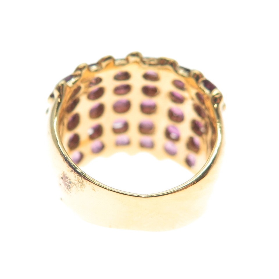 925 Sterling Silver Gold Plated IBB Real Amethyst Gem Cluster Wide Ring ...