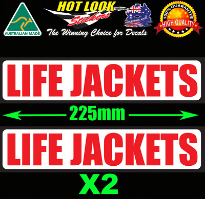 LIFE JACKETS Decals X 2 Warning Fishing Boat Safety sticker Yacht Dingy ...