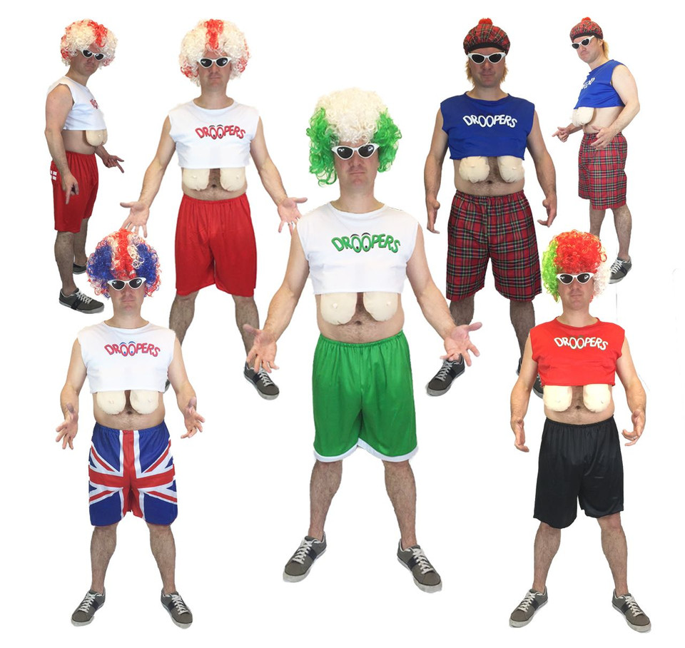 Mens Funny Droopers Stag Party Costume Fake Boobs Stag Do Hooters Fancy ...
