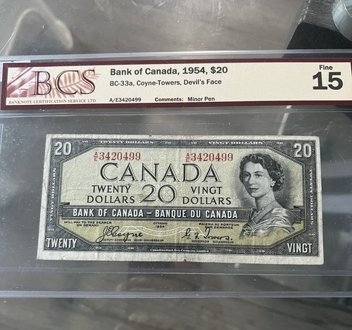 1954 Canadian 20 Dollar Note "Devils Face ". Graded BCS Fine 15 | eBay