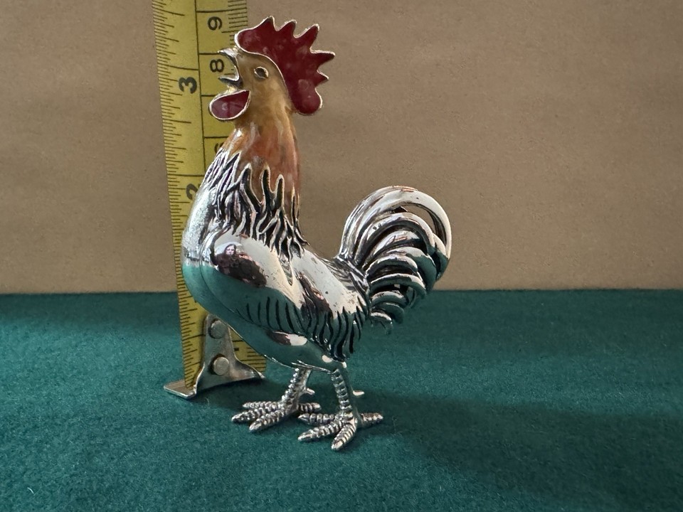 Saturno 925 Sterling Silver and Enamel Large Rooster/Cockerel Figurine ...