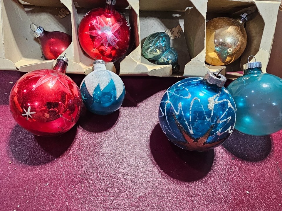 VINTAGE SHINY BRITE BOX Mica Stenciled Indents CHRISTMAS TREE ORNAMENT ...