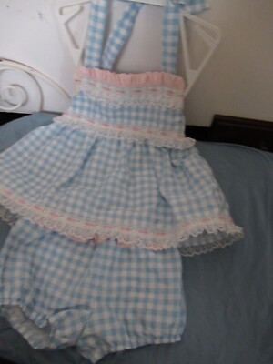 P26 Girls 2 Piece Blue and white Check Mary White Outfit Size 7 | eBay