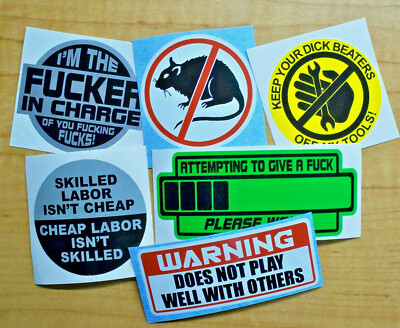 6-pack Funny Hard Hat Stickers | In Charge Skilled Labor No Rats ...