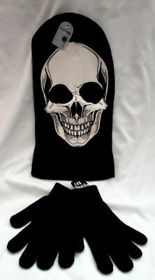 Halloween Smiling Skeleton Skull face Pull over mask+Black Gloves ...