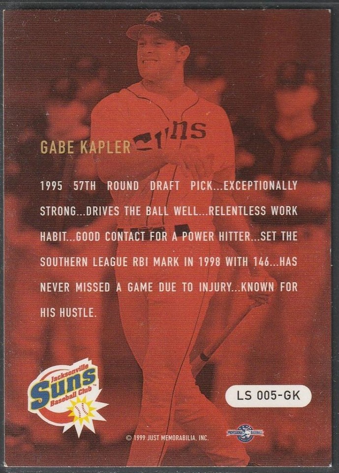 303, Original Autograph, Gabe Kapler; Suns, 1999 Just Minors #LS 005-GK ...