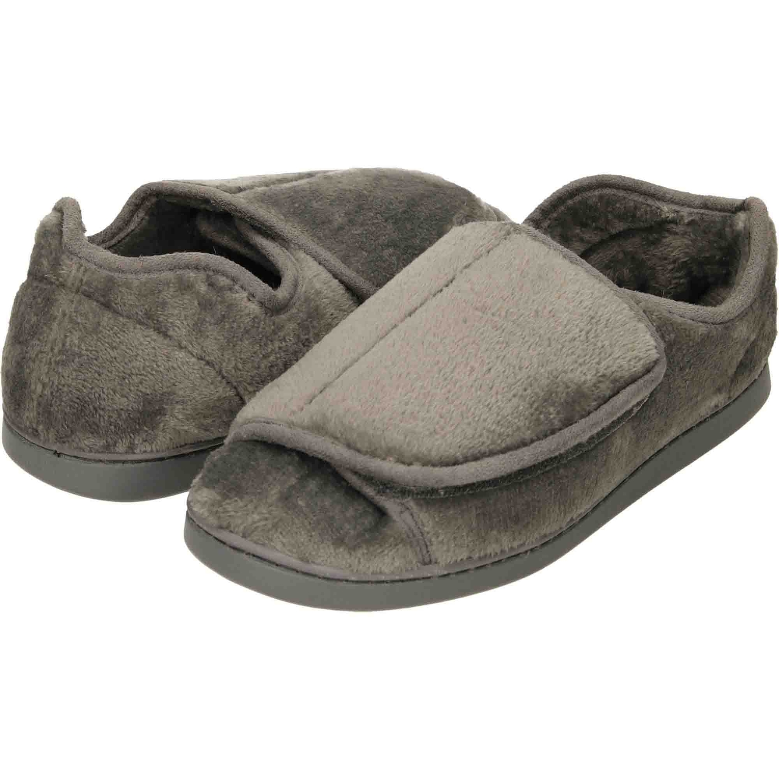 Mens Grey Lightweight Slippers House Shoes Rip Tape Soft Fleece Comfy ...